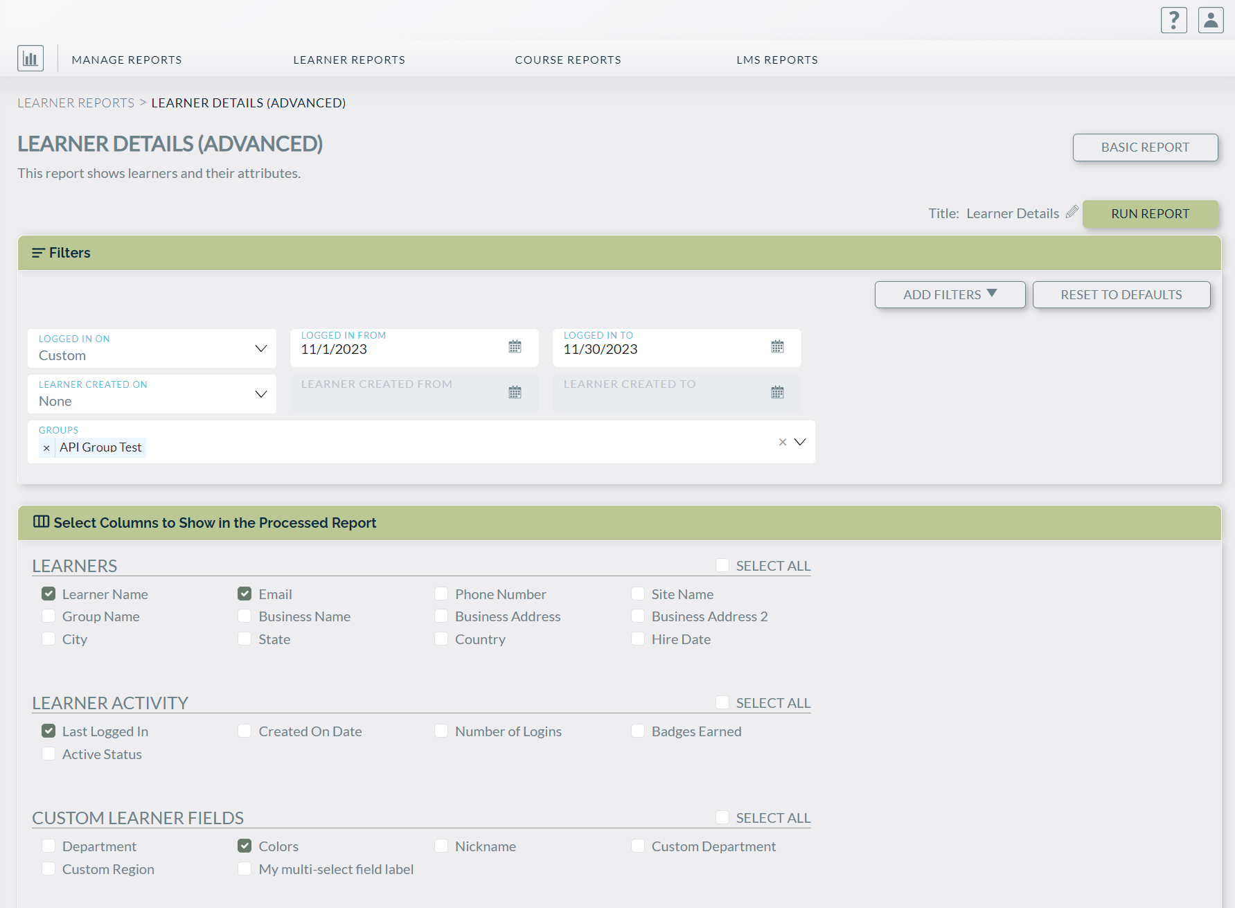 Learner Reports - Learner Details